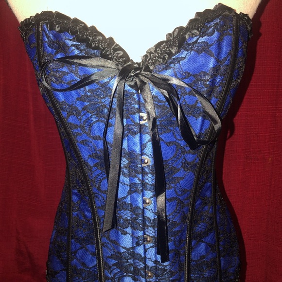 Tops | Sexy Blue And Black Lace New Corset | Poshmark